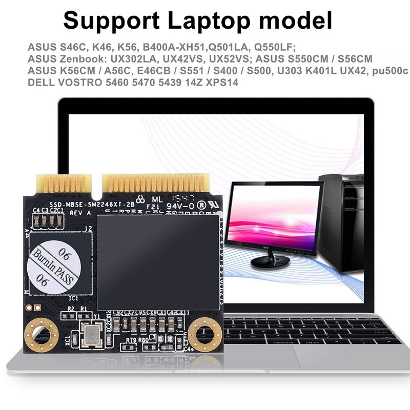 HADTK SSD 512GB Half Size mSATA Mini PCIe 3D NAND Flash Internal Solid ...